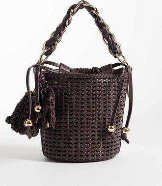 River Island Gewebte Beuteltasche in Braun mit Metallhenkel