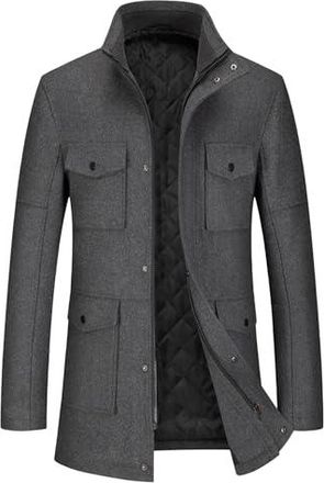Generic Trench pour homme Coupe ajust&eacute;e Laine m&eacute;lang&eacute;e Business Revers Ceinture Manteau Printemps Hiver Chaud Doux Casual Caban, gris, XXL