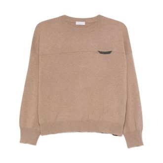 Brunello Cucinelli T-Shirt mit Fake-Tasche - - Knitwear - Damen - Braun - S