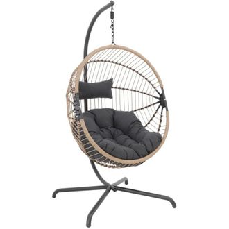 Sweeek Ei-f&ouml;rmiger H&auml;ngesessel aus Stahl und Polyester Beige / Schwarz