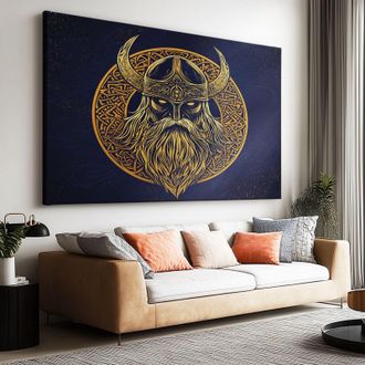 Generic Leinwand Bilder Vintage Wikinger Krieger Helm Runen, 160 x 80 cm Leinwandbilder - Bild auf leinwand - Wandbild XXL gro&szlig; Wandbilder f&uuml;r Wohnzimmer Schl