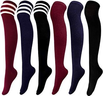 Dreshow 6 Paires Cuissardes Chaussettes Hautes Montantes Longues Cuisse Chaussettes Dessus du Genou Jambi&egrave;res pour Filles et Femmes