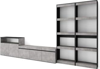 Skraut Home | Wohnwand Wohnzimmer | Wohnzimmerm&ouml;bel, M&ouml;belset | 370x186x35cm | F&uuml;r TV-Ger&auml;te bis zu 65 | Wohnzimmer M&ouml;bel | Moderner Stil | Zement