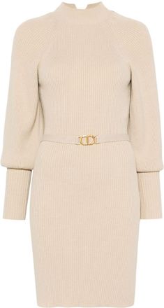 Twin-Set Midikleid aus geripptem Strick - Nude