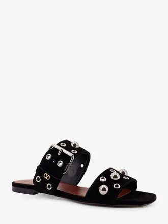 Valentino Garavani Womens Suede Sandals With Metal Vlogo Black