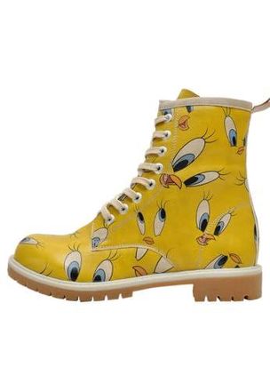 Dogo WB Long Boots Tweety in Yellow Lace-up Vegan Womens Boots Looney Tunes Printed Design Shoes