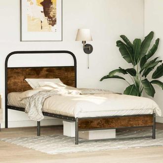 vidaXL Cadre de lit sans matelas 90x190cm ch&ecirc;ne fum&eacute; bois ding&eacute;nierie Vidaxl