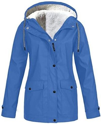 Generic Vestes pour femmes 2026 - Veste &eacute;paisse solide pour lext&eacute;rieur - Grande taille - Imperm&eacute;able &agrave; capuche - Coupe-vent, bleu ciel, 3XL