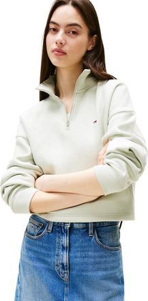 Tommy Jeans Kurzes Sweatshirt f&uuml;r Damen, mit kurzem Rei&szlig;verschluss, Fleece, Kastig (Neblig)