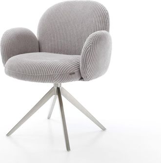 DELIFE Drehstuhl Nube-Flex mit Armlehnen Cord Silbergrau Kreuzgestell breit Edelstahl 360° drehbar Wippfunktion Taschenfederkern, Esszimmerstühle