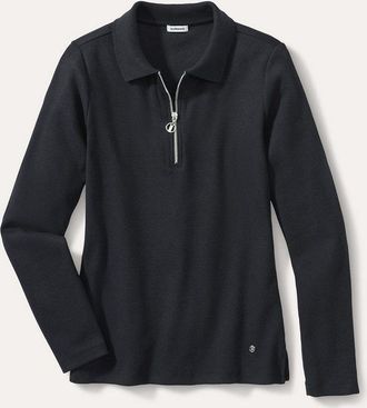 Walbusch Poloshirt Damen Rippenpolo Zip&Go W&auml;rmendes Shirt Langarm Pflegeleicht, Polokragen