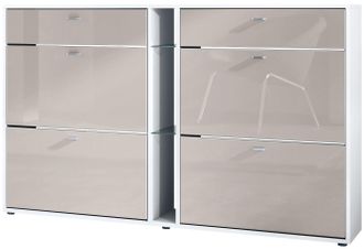 Vladon Schuhschrank Schuhkipper Today 155,5 x 95 x 28 cm, Made in Germany, Korpus in Wei&szlig; matt, Fronten in Sandgrau Hochglanz