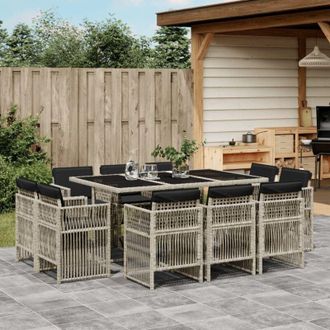vidaXL Vidaxl - Ensemble &agrave; manger de jardin 11pcs avec coussins gris poly rotin
