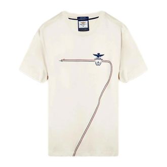 Aeronautica Homme, Tops, Blanc, Taille: 3XL Fierté italienne T-shirt en coton avec des traînées tricolores