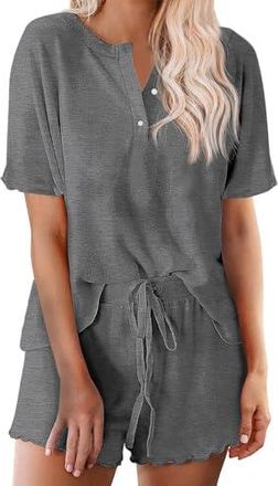 Generic Pyjama Femme Short 2 Pcs Set Pyjamas Printemps Lingerie Sleepwear Salon Adulte Chic Ensemble Pajamas Chemisier Manches Courtes Bermuda V&ecirc;tements De Nu