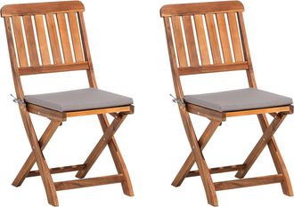 Beliani Gartenstuhl 2er Set Akazienholz Dunkelbraun klappbar Auflagen grau Cento