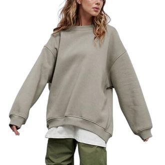 Generic Chandail en polaire surdimensionn&eacute; &agrave; manches longues pour femmes, coupe d&eacute;contract&eacute;e, col rond, &eacute;paules tombantes, blanc, taille L pour le quotidien, 