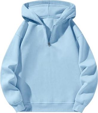 Generic Polaire semi-zipp&eacute;e pour femme avec poches - Sweat &agrave; capuche pour femme grande taille - Sweat &agrave; capuche avec cordon de serrage - &Eacute;paules tombantes - T