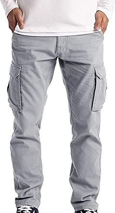 Generic Pantalon cargo baggy pour homme en coton m&eacute;lang&eacute; - Pantalon de jogging l&eacute;ger - Pantalon de travail tactique militaire avec plusieurs poches - Pantalon