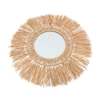 Cabilock Runder Wandspiegel Strohgeflecht Handgefertigt Umweltfreundlich Retro Spiegeldekor Wohnzimmer Schlafzimmer
