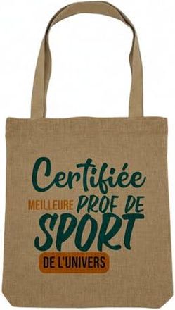 Fabulous Sac Shopping Tote Bag Aspect Lin - Certifi&eacute;e meilleure Prof de Sport de lunivers - Sac Courses Toile Epaisse 360g Beige Naturel Cabas Port&eacute; Epaule Sol