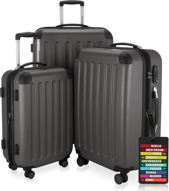 HAUPTSTADTKOFFER Spree - 3er Koffer-Set + Kofferanhänger - Handgepäck 55 cm, mittelgroßer Koffer 65 cm, großer Reisekoffer 75 cm, TSA, 4 Rollen, Graphit