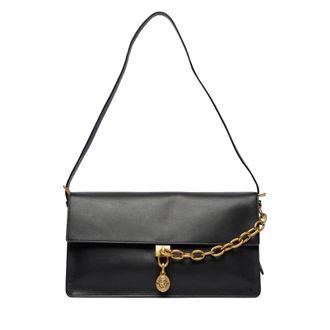 Tommy Hilfiger Handtasche Tommy Hilfiger Crest Leather Conv Shoulder Bag AW0AW19015 Schwarz