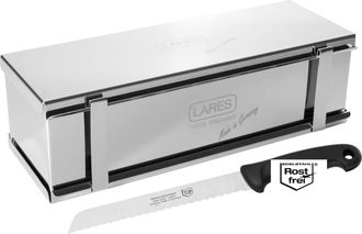 Lares Toastbrotform Set mit Brotmesser | Edelstahl Brotbackform mit Teiler | 30×10×9 cm | spülmaschinengeeignet & fruchtsäurefest | inkl. Solingen Brotmesse