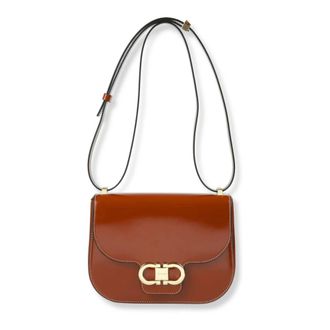 Ferragamo Femme, Sacs, Brun, Taille: ONE Size Double Gancini Sac bandouli&egrave;re Nord-Sud