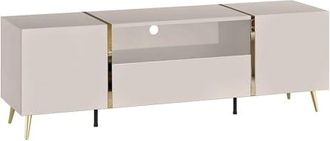 Vente-Unique Meuble TV avec 2 Portes, 1 tiroir et 1 Niche - Beige et Dor&eacute; - MARZIALO