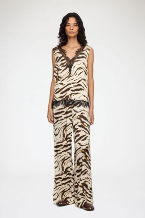 Ganni wei&szlig; Hose aus Zebra-Satin Viskose - Gr&ouml;&szlig;e 32