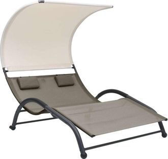 vidaXL Doppel-Sonnenliege mit Sonnendach Textilene Taupe vidaXL