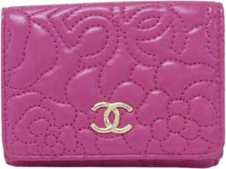 Chanel Portefeuille court en cuir dagneau doccasion - Femme - Pre-owned - Rose - Taille: ONE Size