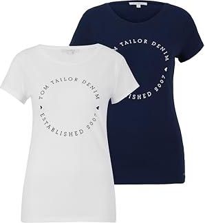 Tom Tailor Denim TOM TAILOR Denim 1029695 Lot de 2 t-shirts Imprim&eacute;s Femme,10360 - Real Navy Blue,L