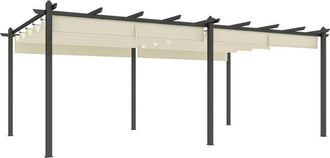 OUTSUNNY Pergola r&eacute;tractable dim. 5,97L x 3,58l x 2,23H m structure robuste alu toile polyester haute densit&eacute; 180 g/m&sup2; incluse beige clair