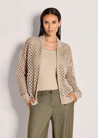 Madeleine Strickjacke Moderne Strickjacke mit Lochmuster Jacke mit Stehkragen, Rei&szlig;verschluss und Langarm