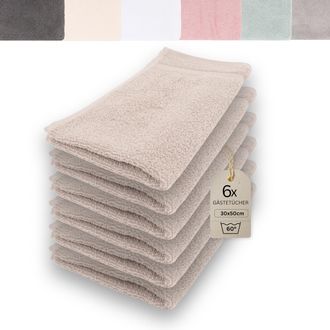 CB Home & Style Frottierwaren 430gsm 100% Baumwolle Waschhandschuh Seifenlappen G&auml;stetuch Handtuch Duschtuch Badetuch Jacquard Bord&uuml;re (Beige, 6er Pack G&auml;stetuch 30x5