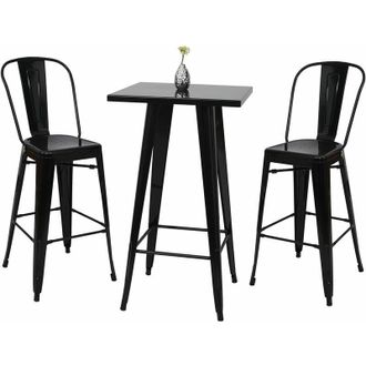 Hhg neuwertig] Set Stehtisch + 2x Barhocker 866, Barhocker Bartisch, Metall Industriedesign schwarz