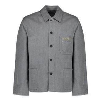 Givenchy Bestickte Denimjacke im Fischgr&auml;tmuster - - Jackets - Herren - Grau - M