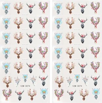 Lurrose 10 Stücke Floral Hirsche Nail Art Aufkleber Weihnachten Elk Muster Nagel Decals Mode Nagel Diy Dekoration Tools