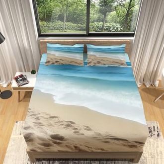 Generic Drap Housse 160x200 Motif Hawaï, Plage, océan Housse de Matelas, Enfants Protection de Matelas 30cm, Bleu Drap de lit, Doux Drap Housse Set en Microfi