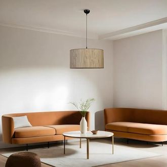 Opviq Elegant Metal Chandelier with Bamboo Cap, 45 cm Diameter, Adjustable Height, E27 Socket, Oak & Black Finish | Perfect for Modern Spaces, IP20 Rated