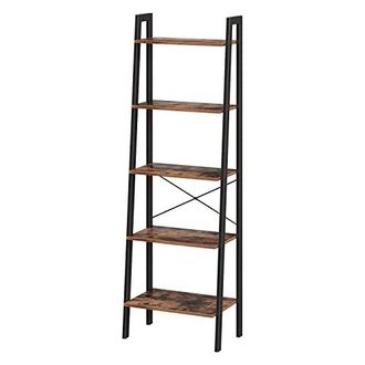 Vasagle &Eacute;tag&egrave;re &Eacute;chelle, Biblioth&egrave;que Industrielle &agrave; 5 Niveaux, &Eacute;tag&egrave;re de Rangement, avec Cadre en Acier, pour Salon, Cuisine, Marron Rustique et Noir LLS45X