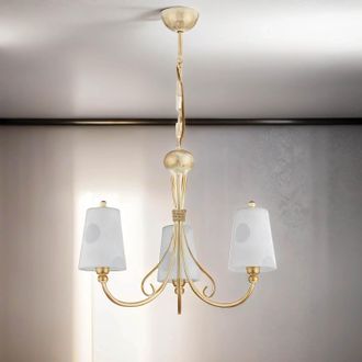 Licht-Erlebnisse Kronleuchter ENANIA in Shabby Gold Wei&szlig; Glas Schirm 3-armig Esstisch Wohnzimmer Pendelleuchte