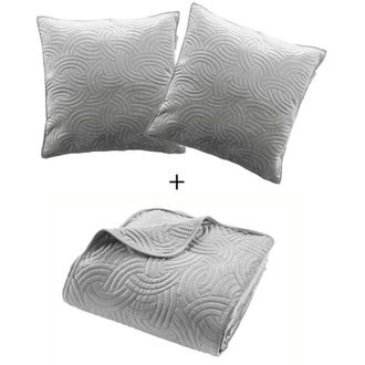 Douceur d'Int&eacute;rieur Douceur Dint&eacute;rieur - Couvre-lit 240x260 cm + 2 housses de coussin 60x60 cm - Velours uni matelass&eacute; solange Gris