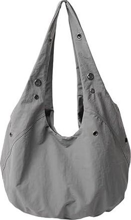 Generic Sac &agrave; main Hobo &agrave; rivets en nylon pour femme - Grande capacit&eacute; - Couleur unie - Pour voyage, shopping, travail et usage quotidien, gris, 15.75x4.72x9.