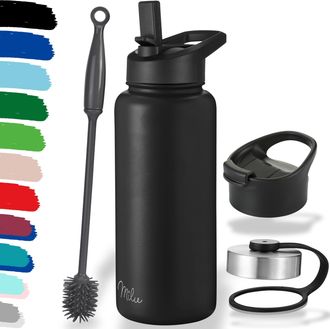 Milu Edelstahl Trinkflasche 500ml, 750ml, 1000ml (+3 Deckel) - Thermosflasche mit Strohhalm, Isolierte Wasserflasche, Auslaufsichere Isolierflasche doppelw