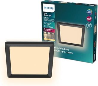 Philips LED SceneSwitch Deckenleuchte (12 W), rechteckig (30x30cm), mit warmweißen Licht, dimmbar, schwarz