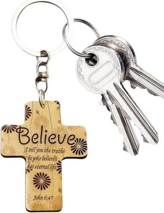 Generic Porte-cl&eacute;s chr&eacute;tien - Porte-cl&eacute;s chr&eacute;tien en bois pour homme et femme, pasteurs de pri&egrave;re, P&acirc;ques, No&euml;l, bapt&ecirc;me, &eacute;glise, &eacute;cole, remise de dipl&ocirc;me, vo