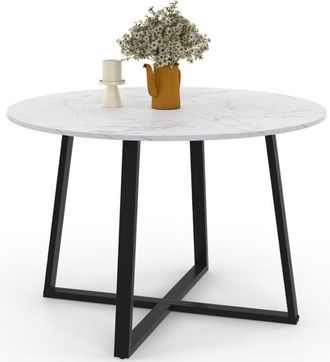 IDMarket Runder Esstisch SELMA 4-6 Personen Platte Marmoreffekt weiß ALASKA und schwarz 110 cm